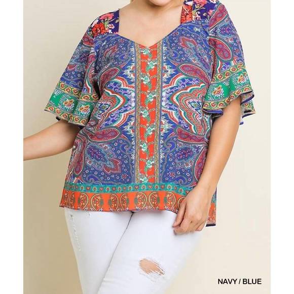 Umgee | Tops | New Umgee Paisley Scarf Print Bell Sleeve Plus Blouse In ...